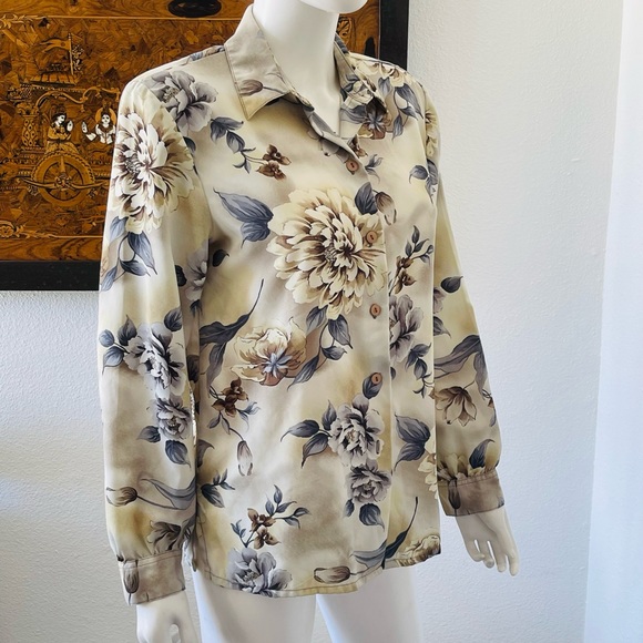 Vintage | Tops | Vintage Tan Jay Polyesterrose Blouse | Poshmark